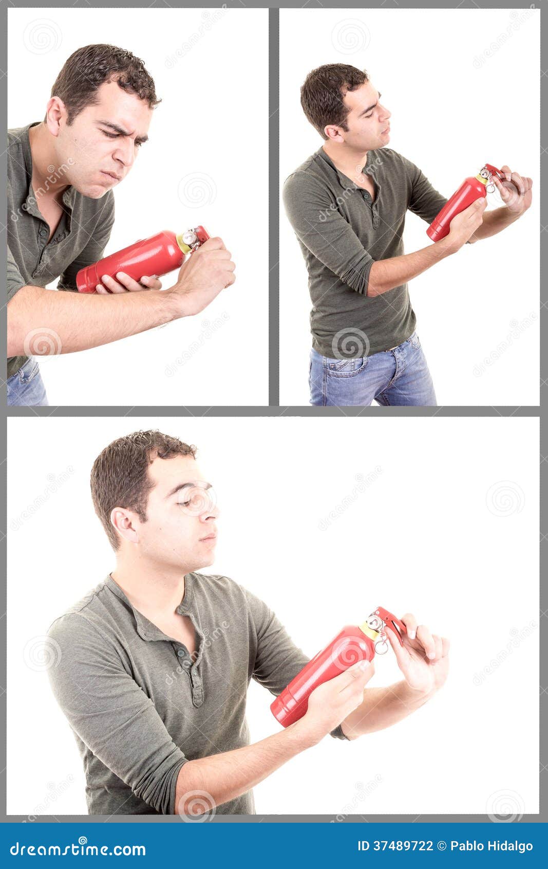 Man Trying To Use Fire Extinguisher Stock Photo - Image of icon ...