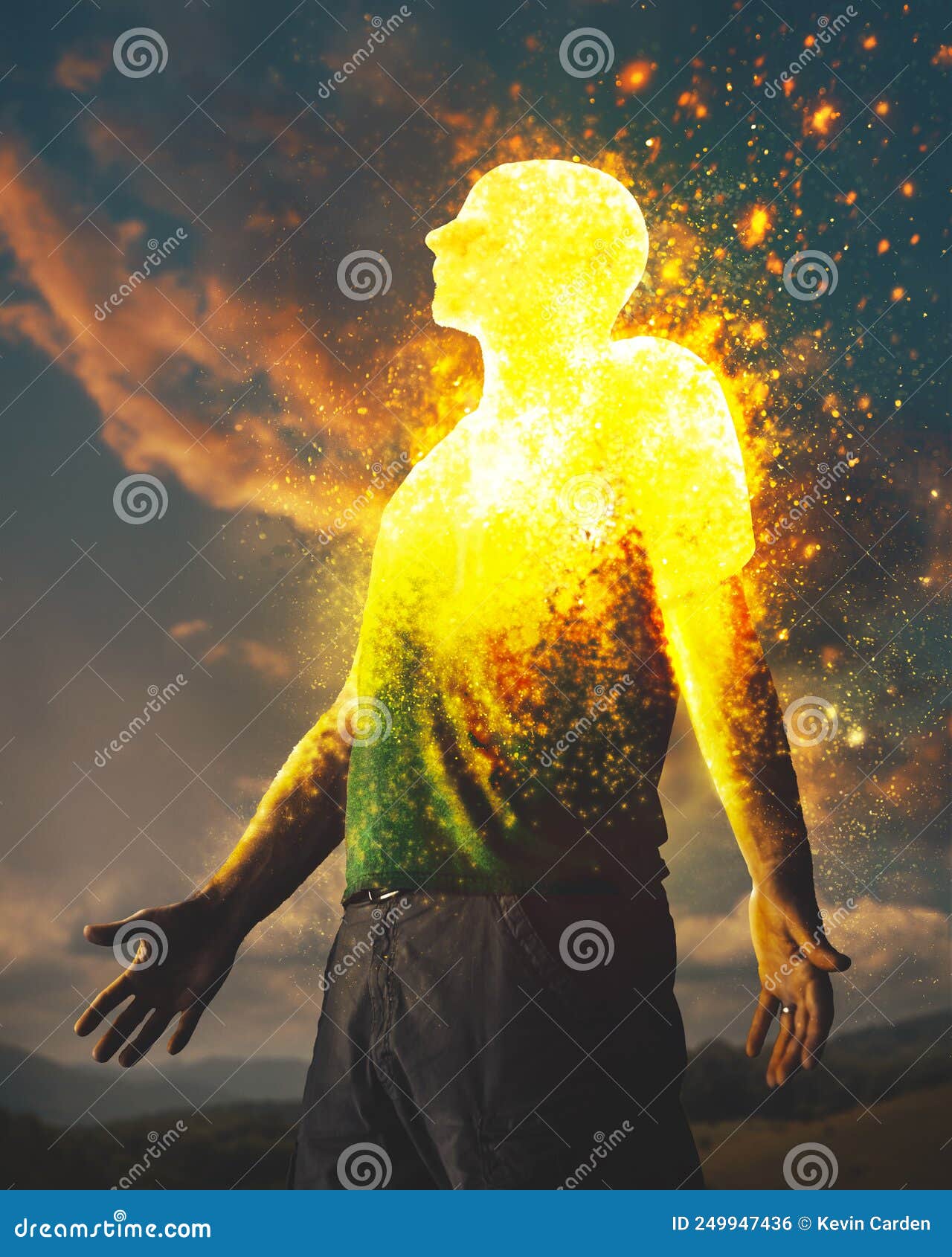 Man Turning into Bright Glowing Lights Stock Photo - Image of hope ...