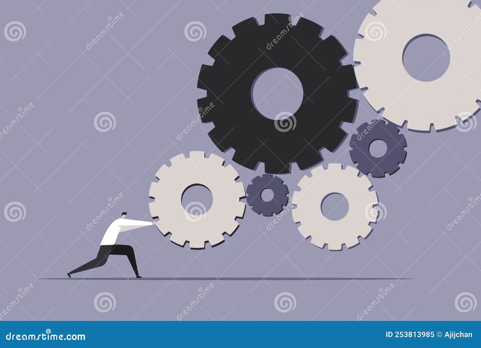 A Businessman Turning the Cog Wheels Stock Vector - Illustration of ...