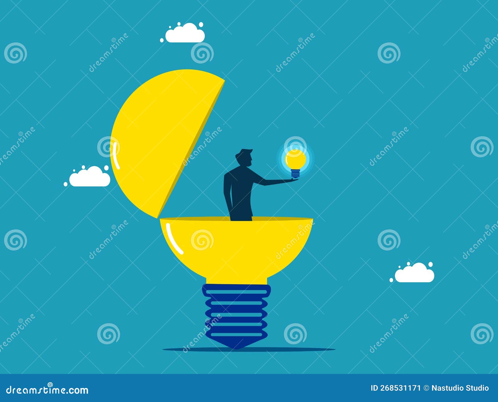 Man Turning on a Creative Light Bulb. Found a Clear Idea Stock Vector ...