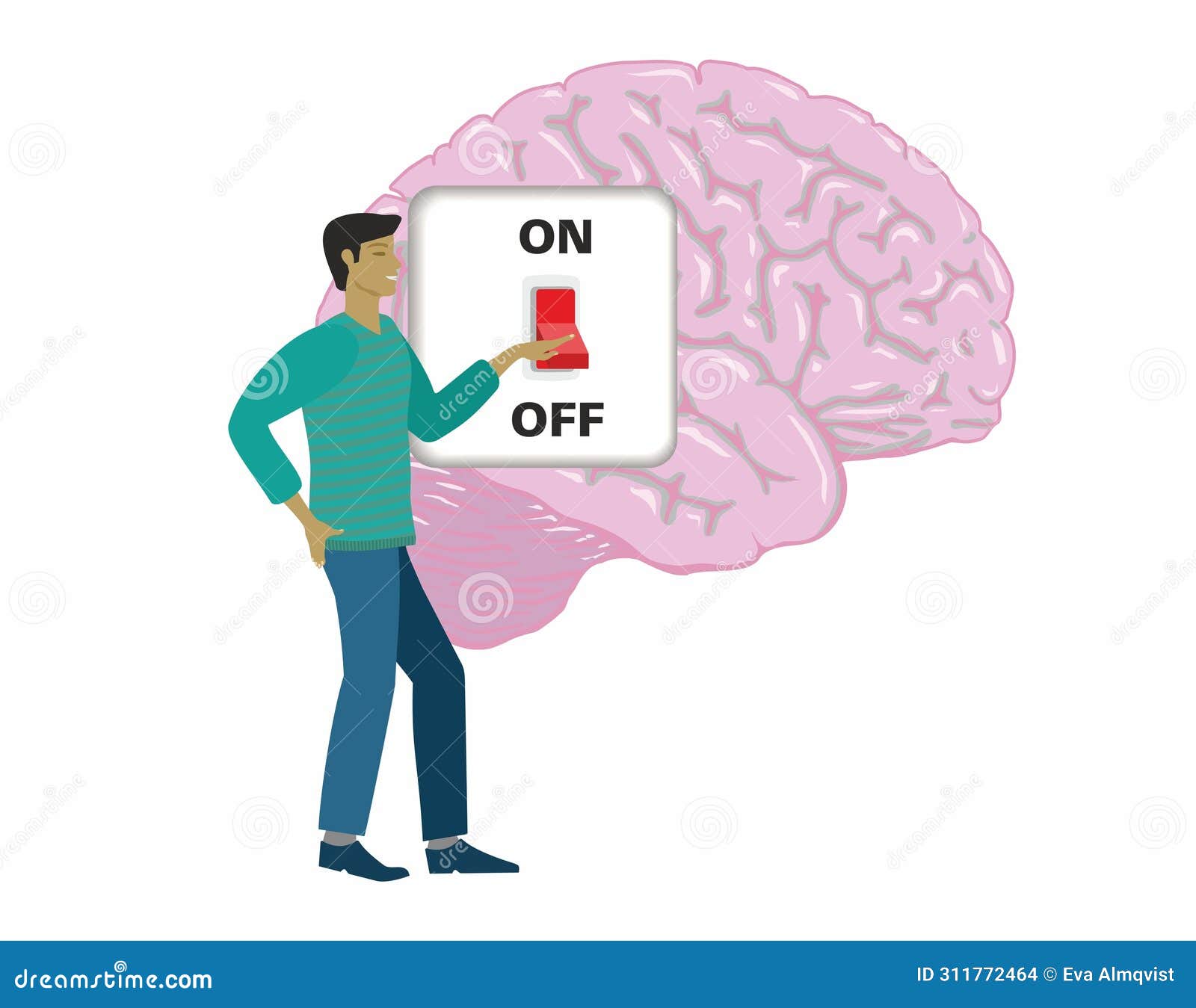 Man Turning Off Brain. Isolated. Vector Illustration. Stock Vector ...