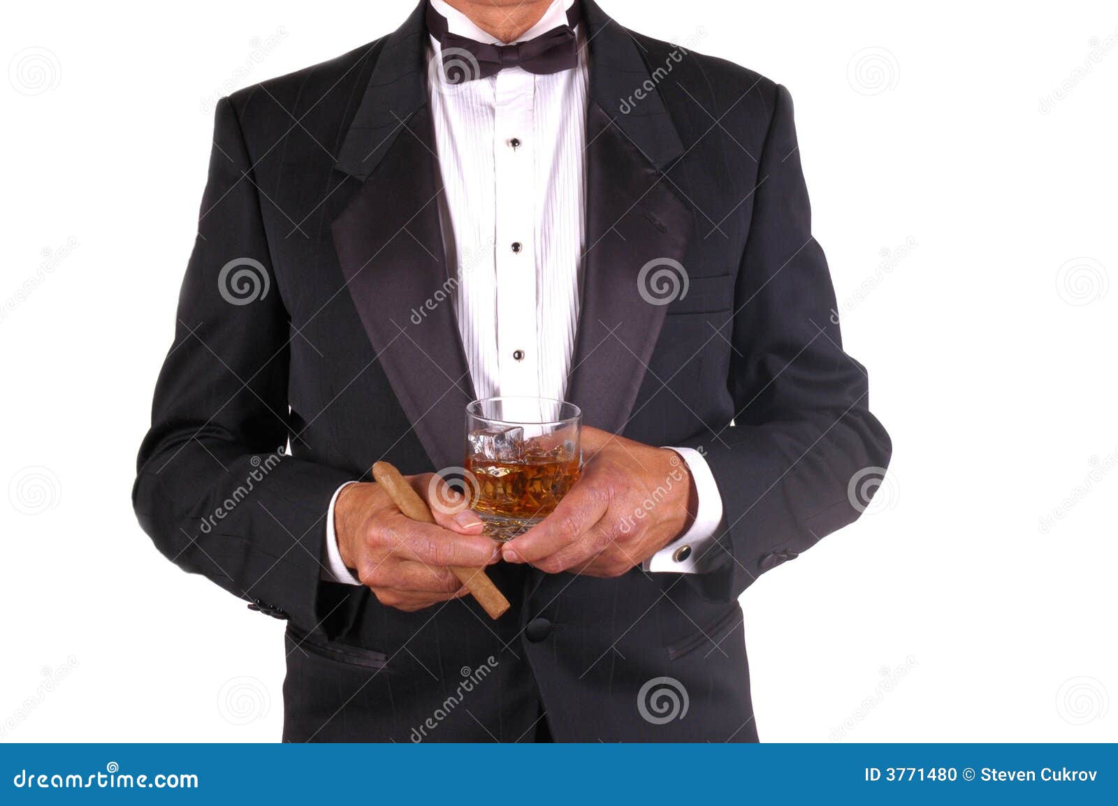 Man in Tuxedo with Drink and Cigar Stock Photo - Image of shirt, tuxedo ...