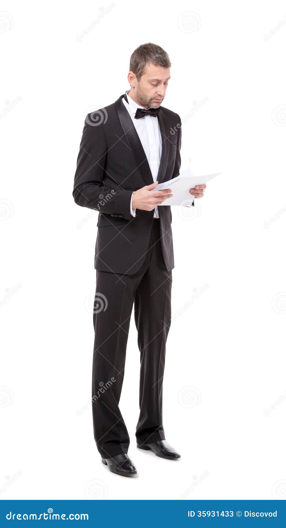Man in a Tuxedo Reading the Document Stock Image - Image of document ...