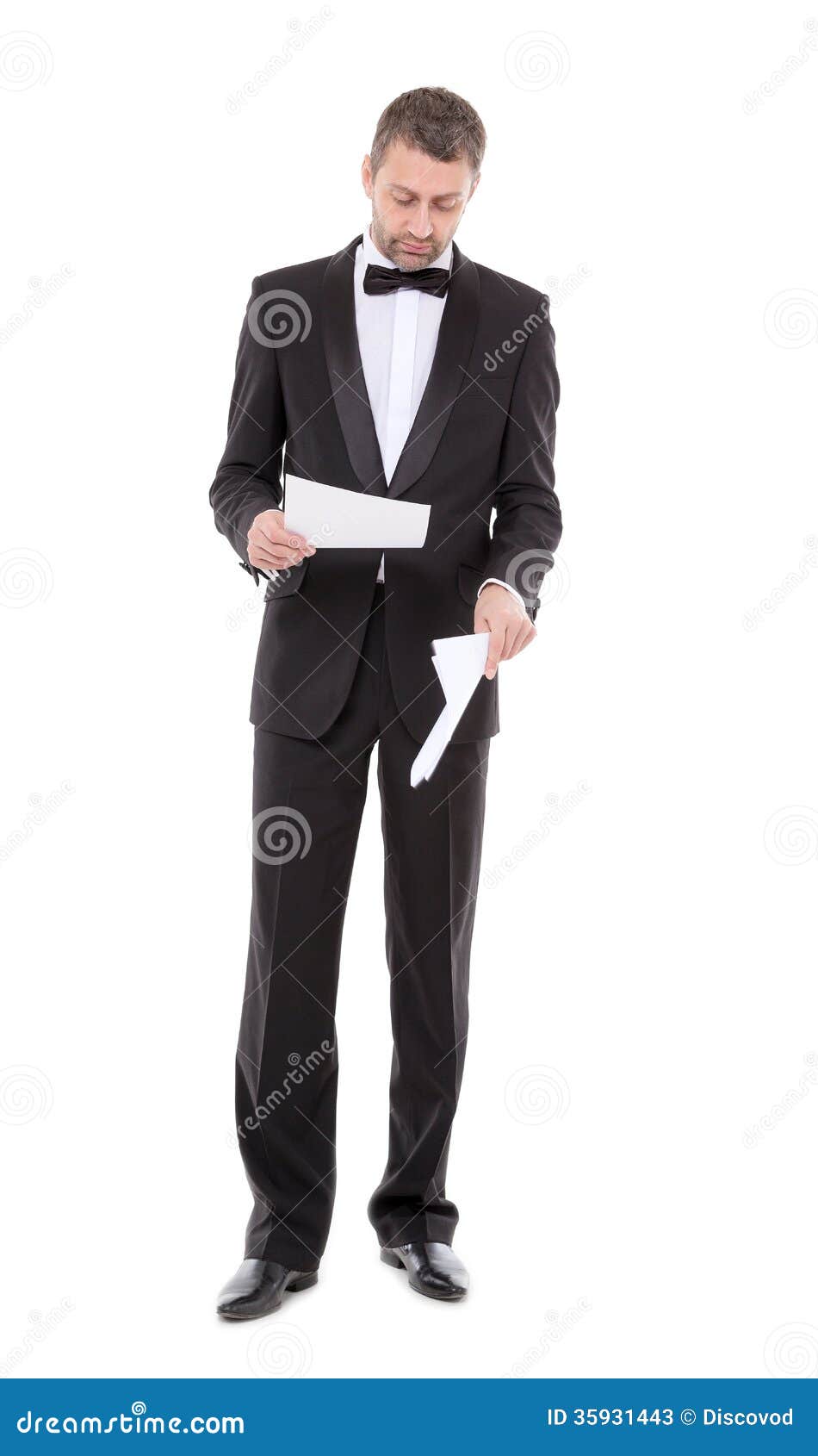 Man in a Tuxedo Reading the Document Stock Image - Image of document ...