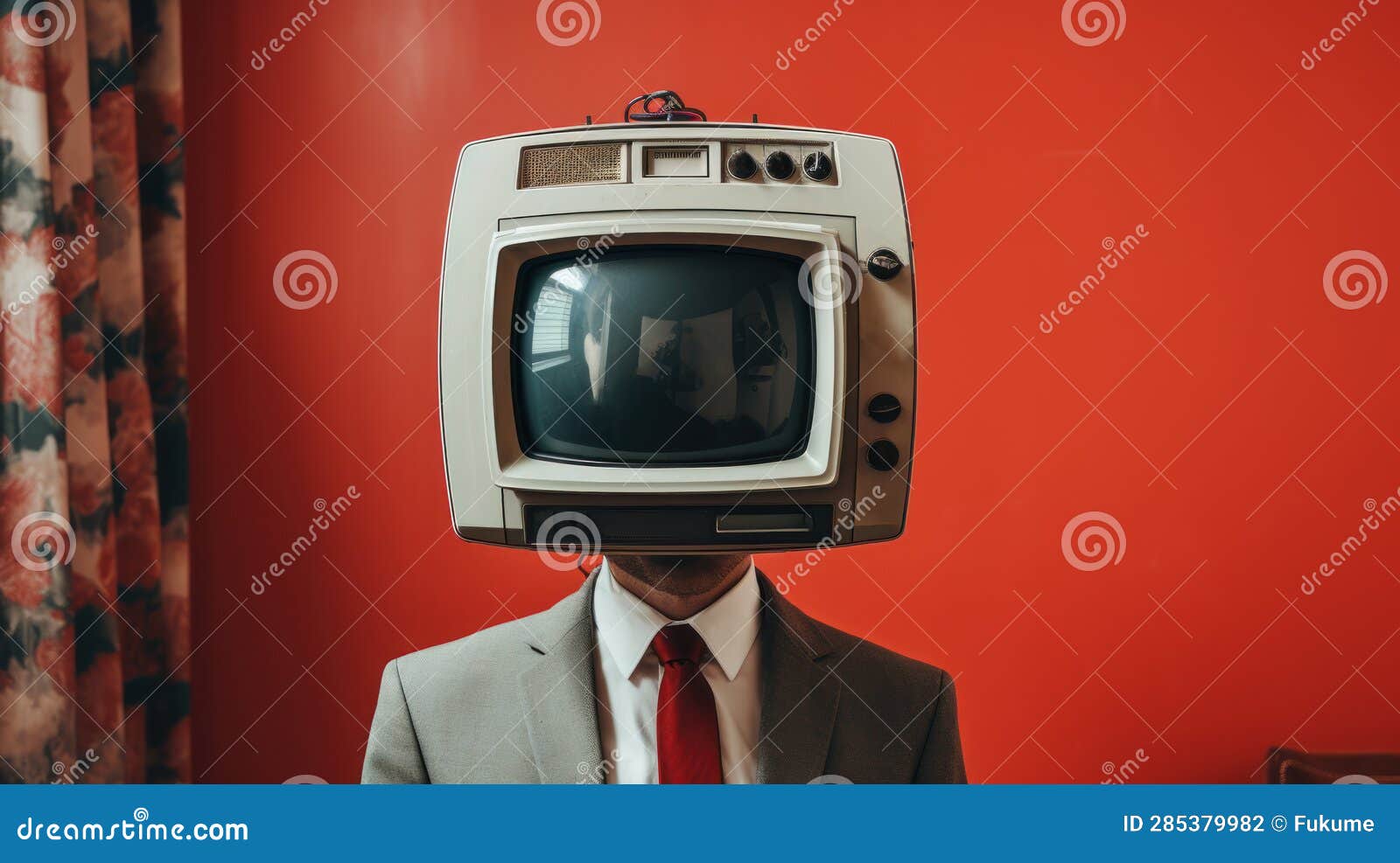 Man with Tv on His Head Generative Ai Stock Illustration - Illustration ...