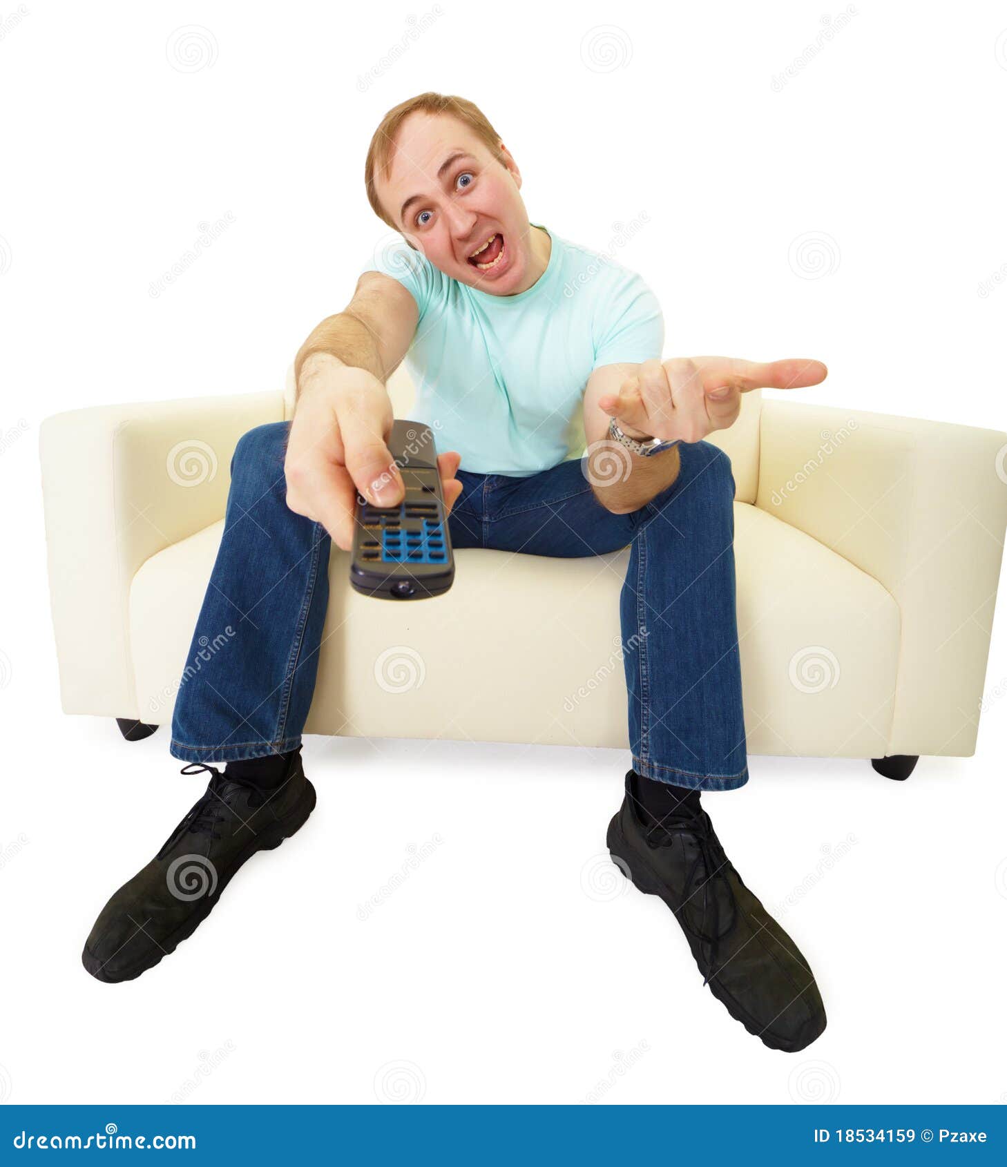 Man with TV remote control stock image. Image of looks - 18534159