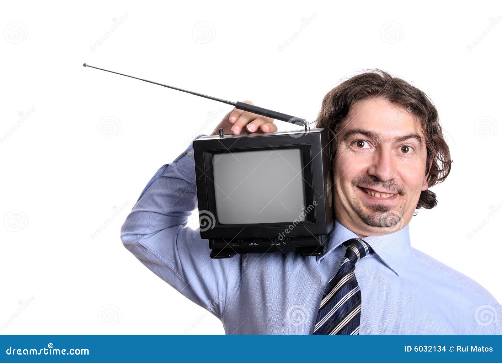 Man with TV set stock photo. Image of gesturing, equipment - 6032134