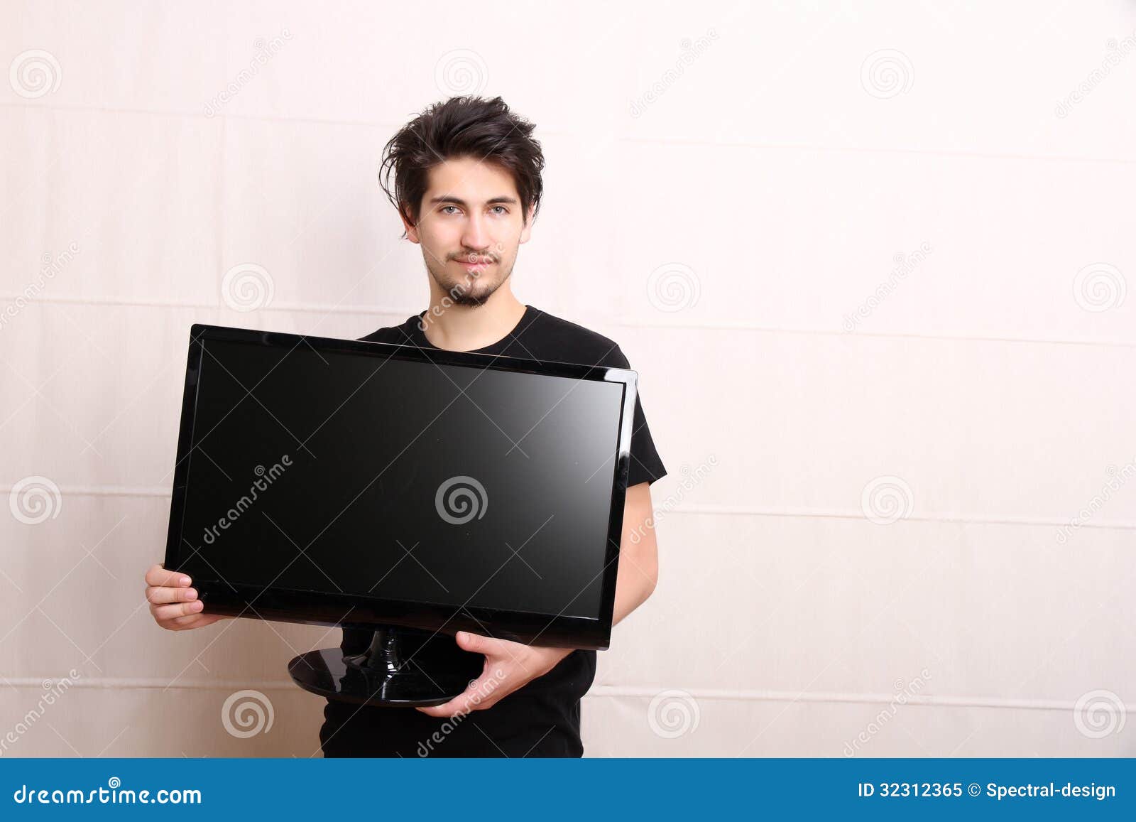 Man with a TV stock image. Image of blank, hdtv, movie - 32312365