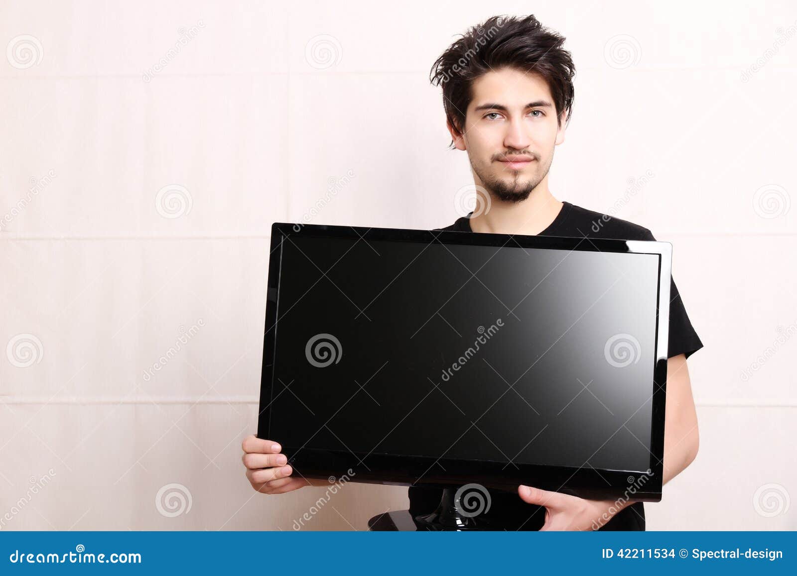 Man with a TV stock photo. Image of channel, monitor - 42211534