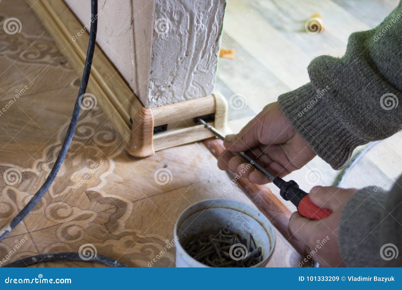 Fasten the Baseboard on the Floor Stock Image - Image of board, change ...