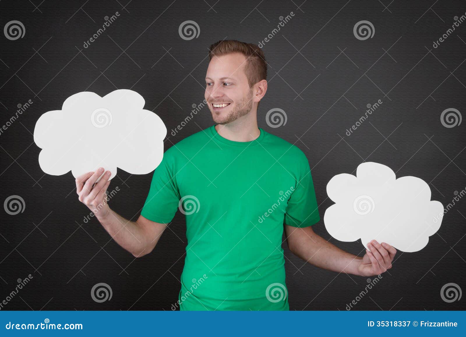Man with Two Decision Sign Boards - Man Isolated on Black Background ...