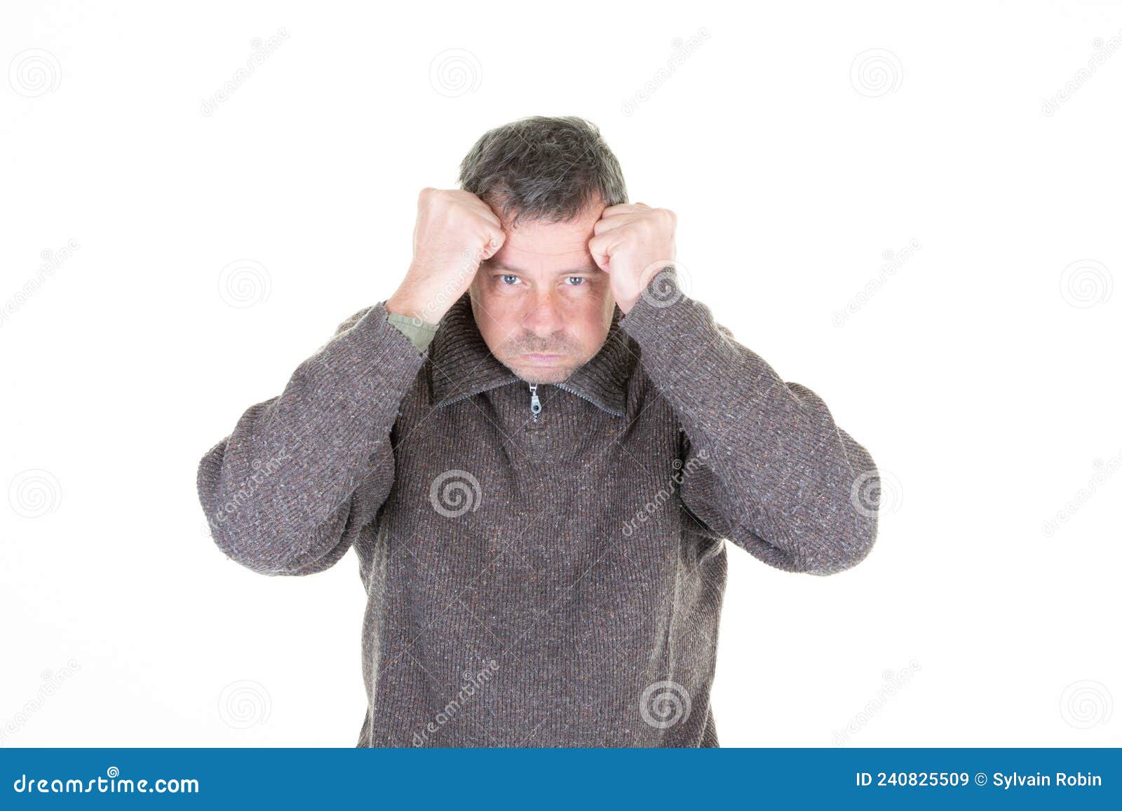 Man with Two Hands on Forehead Suffers from Headache Stock Image ...