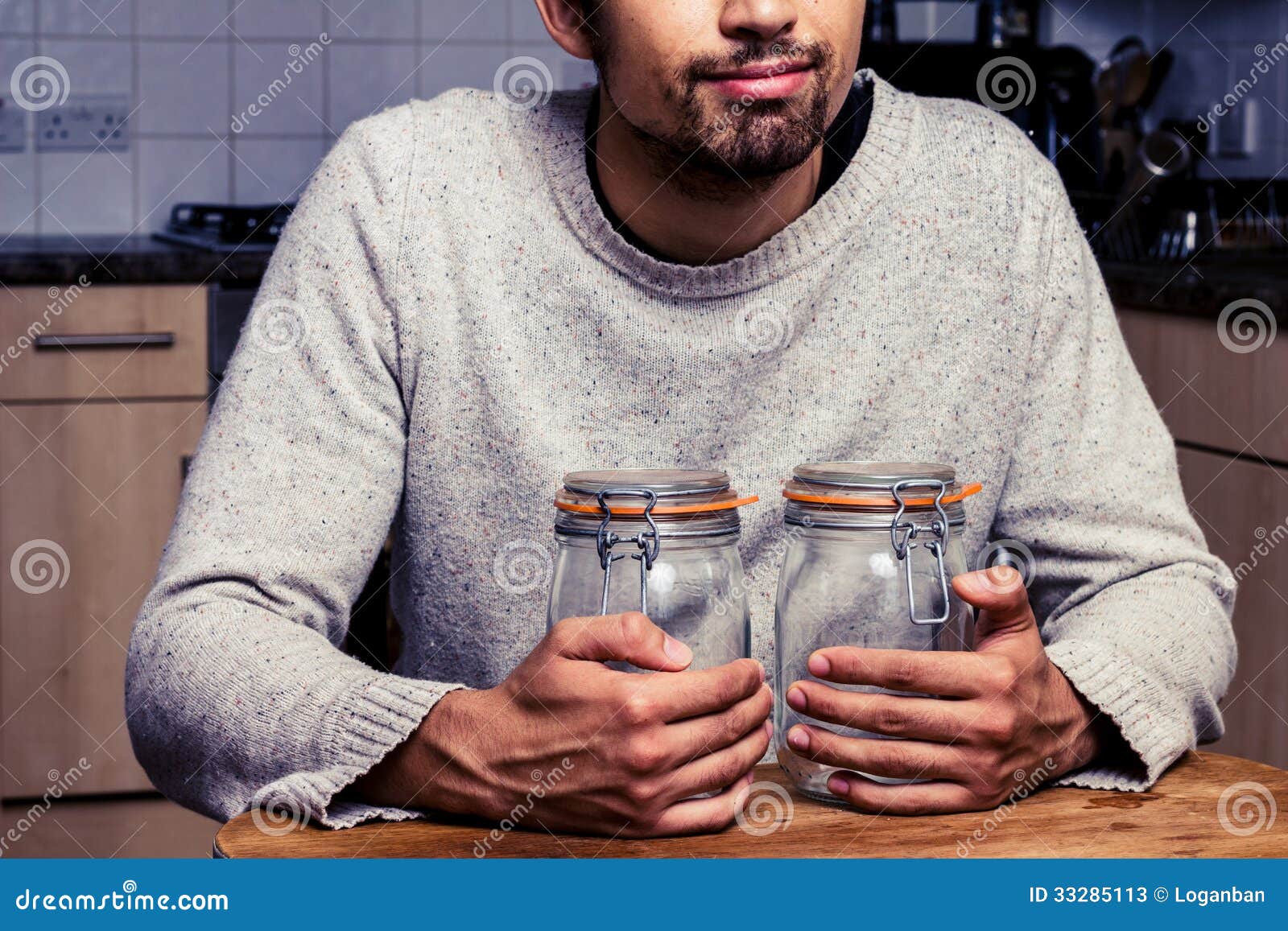 Man with two jam jars stock image. Image of male, person - 33285113
