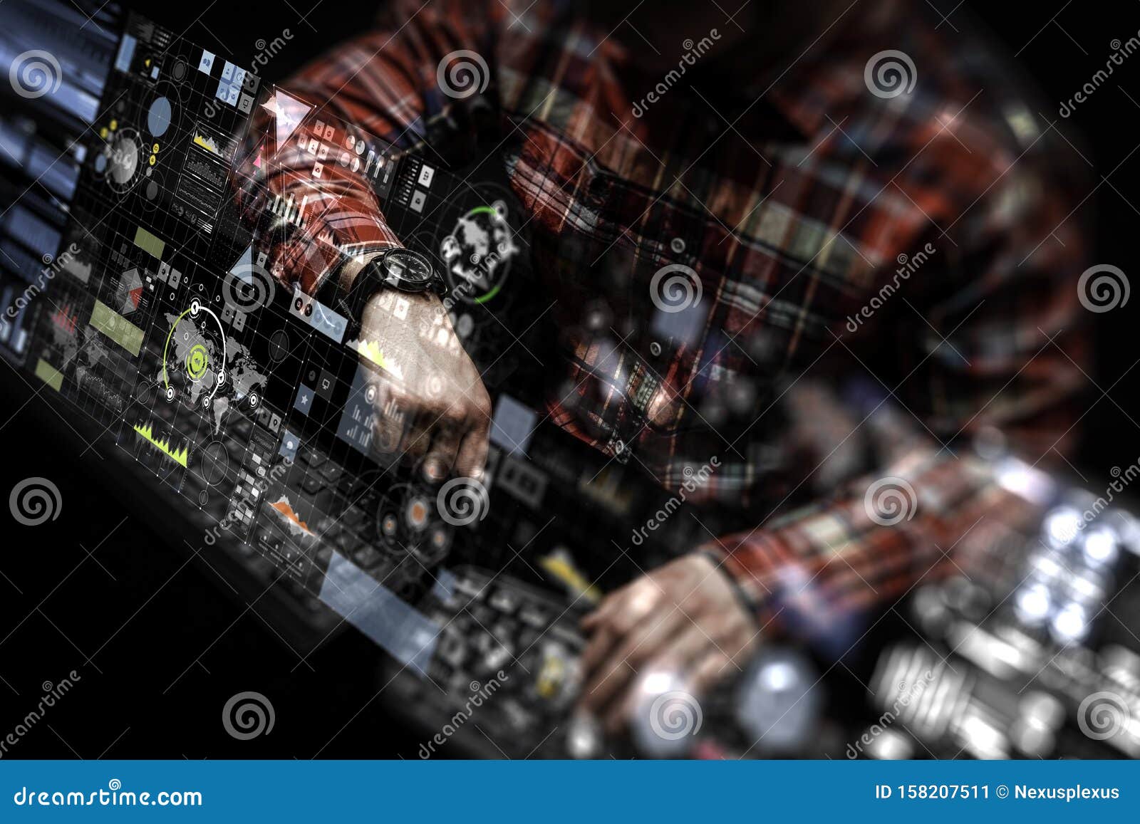 Hacker in Casual Clothes Dark Theme Stock Image - Image of network ...