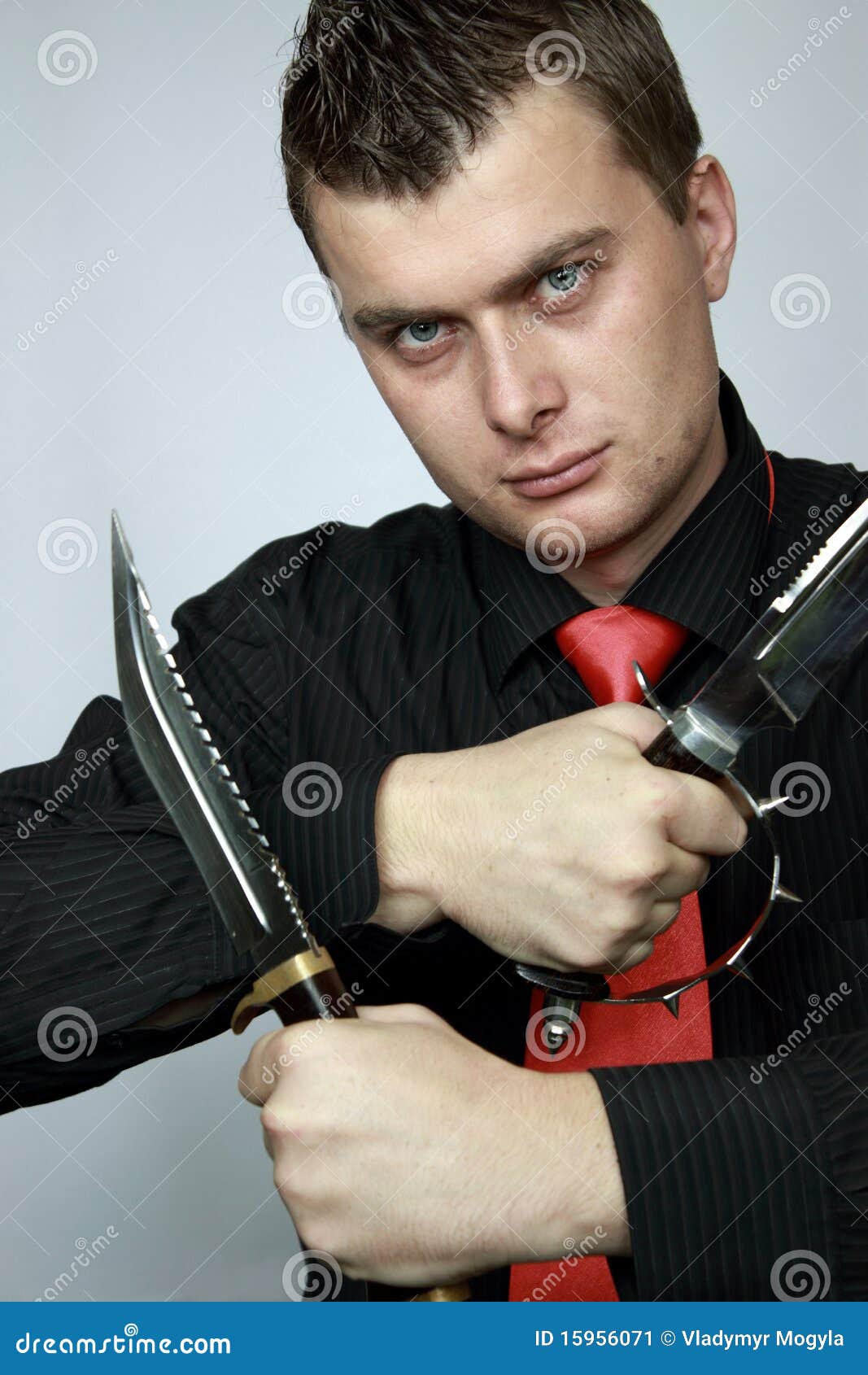 Man with Two Knifes in Hands Stock Image - Image of work, anger: 15956071