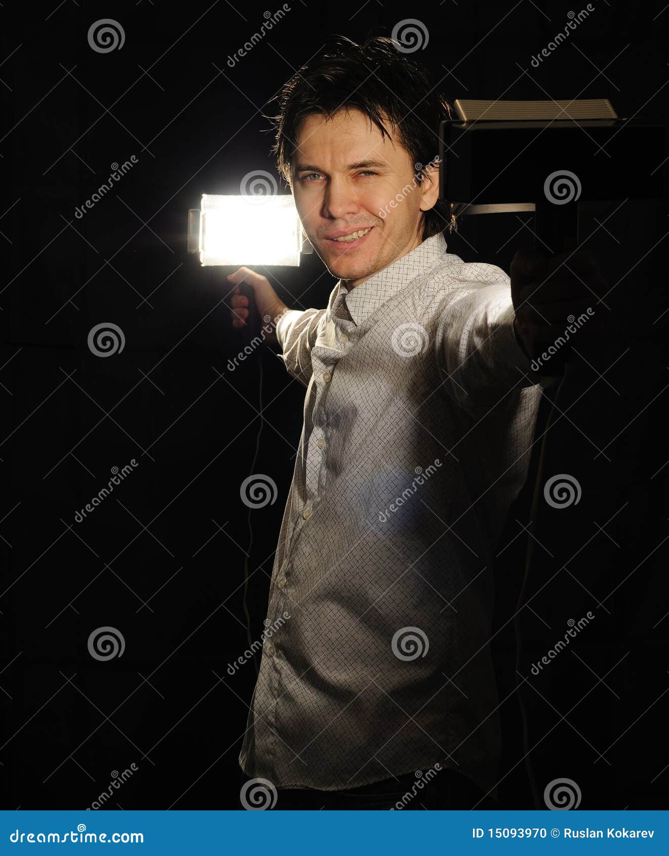 Man with two lamps. stock photo. Image of smile, search - 15093970