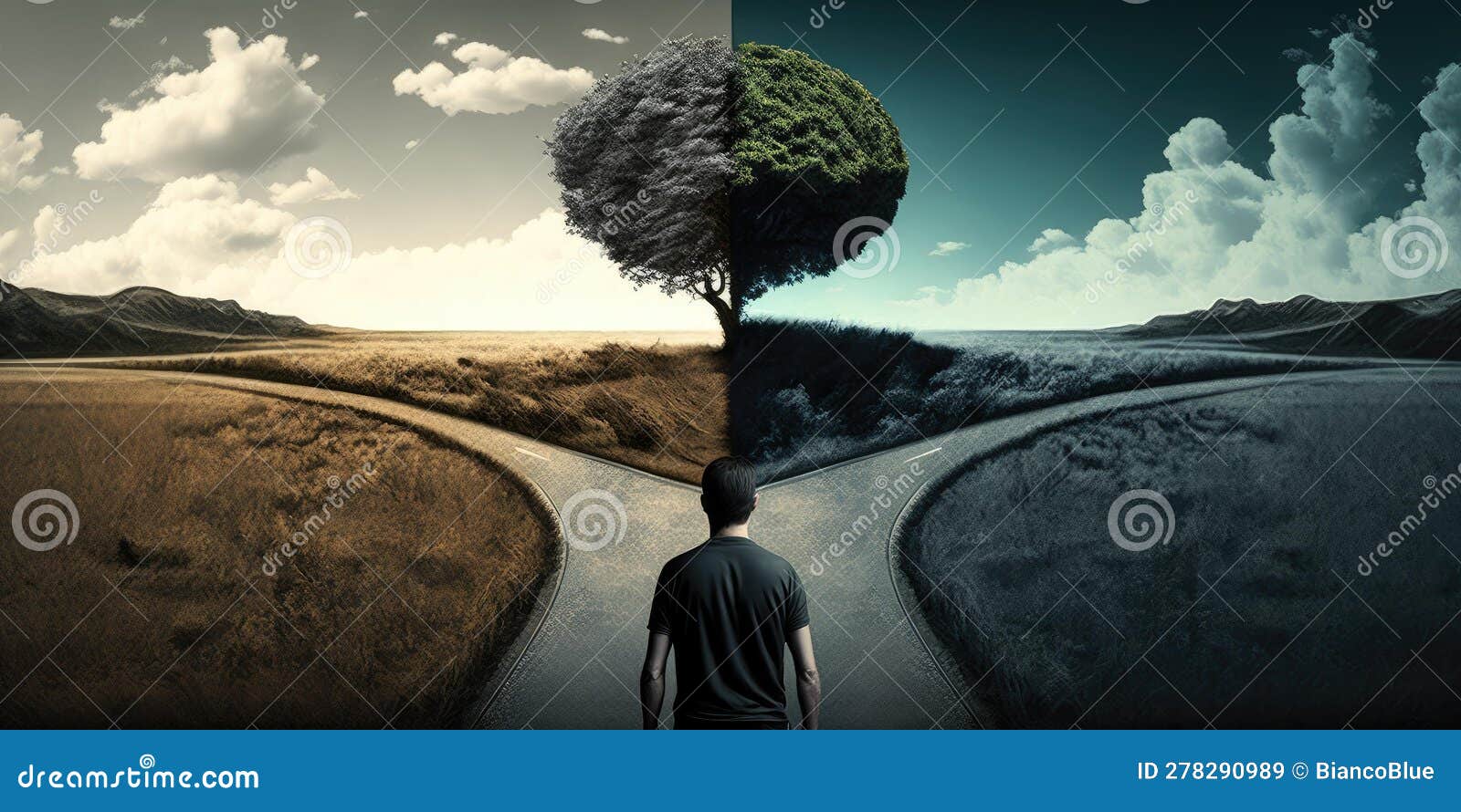 Man at Two Roads Deciding for Best Chance of Environment Protection ...