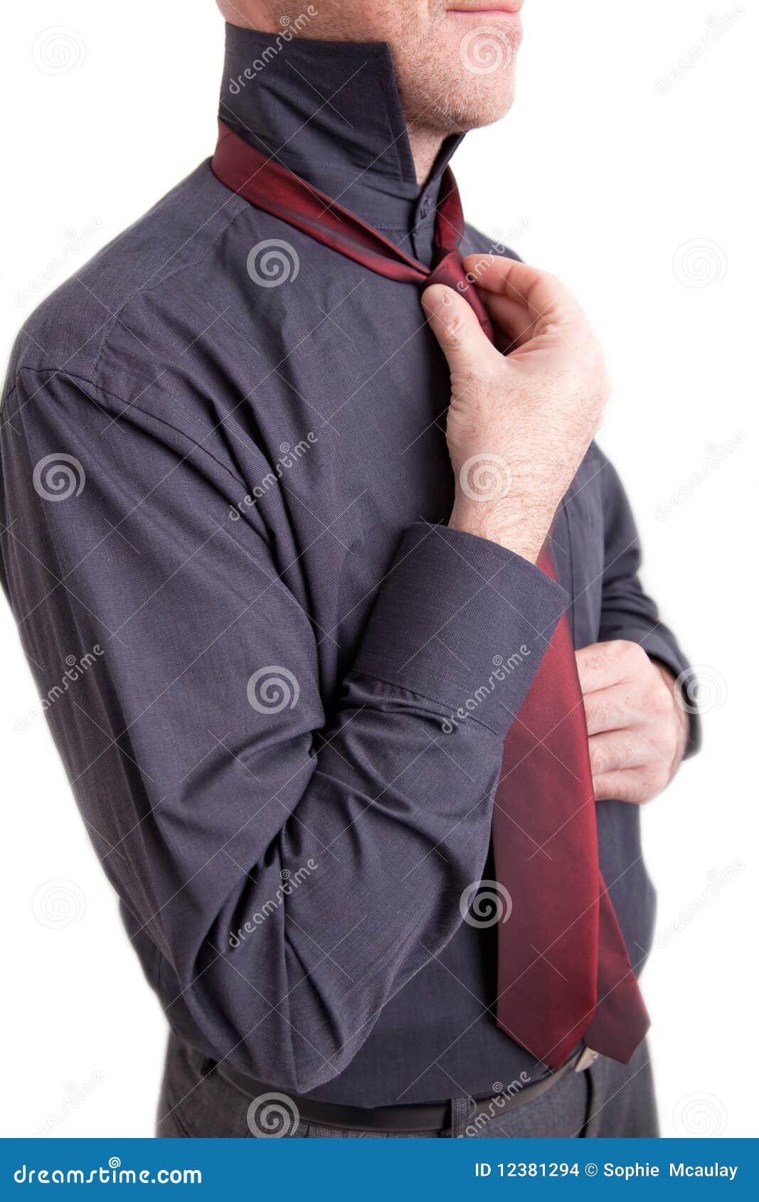 Man tying a necktie stock photo. Image of grey, dressing - 12381294