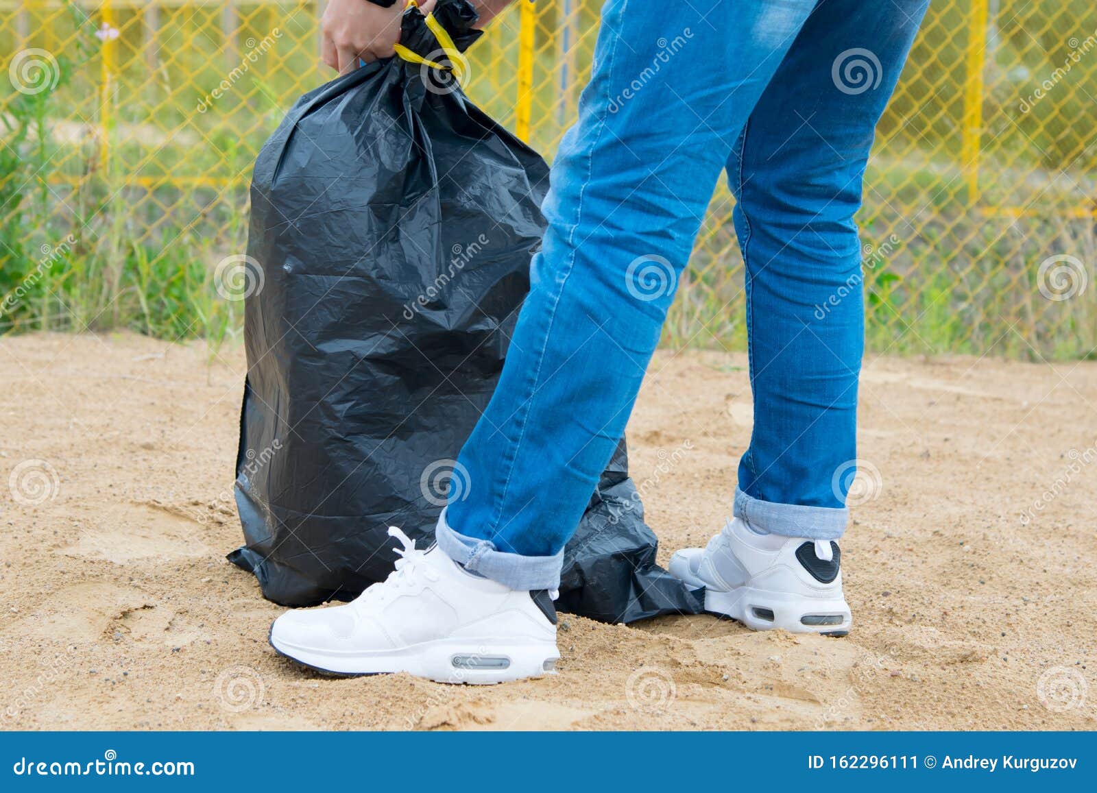 Man Tying a Rope Full of Garbage Bag Stock Image - Image of nature ...