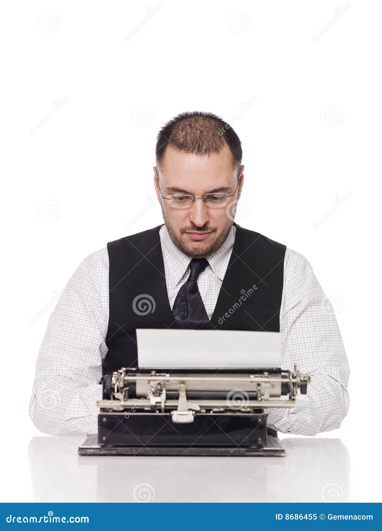 Man with a typewriter stock image. Image of read, hard - 8686455