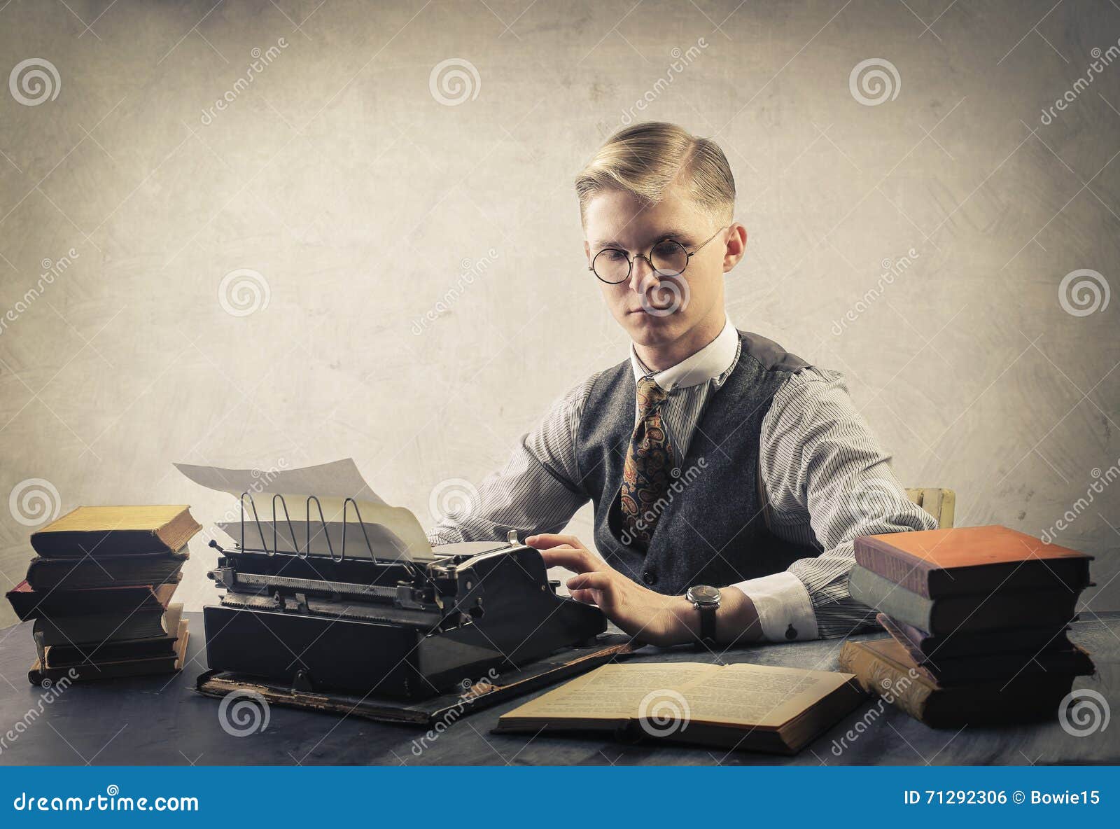 Man with typewriter stock photo. Image of concentrate - 71292306
