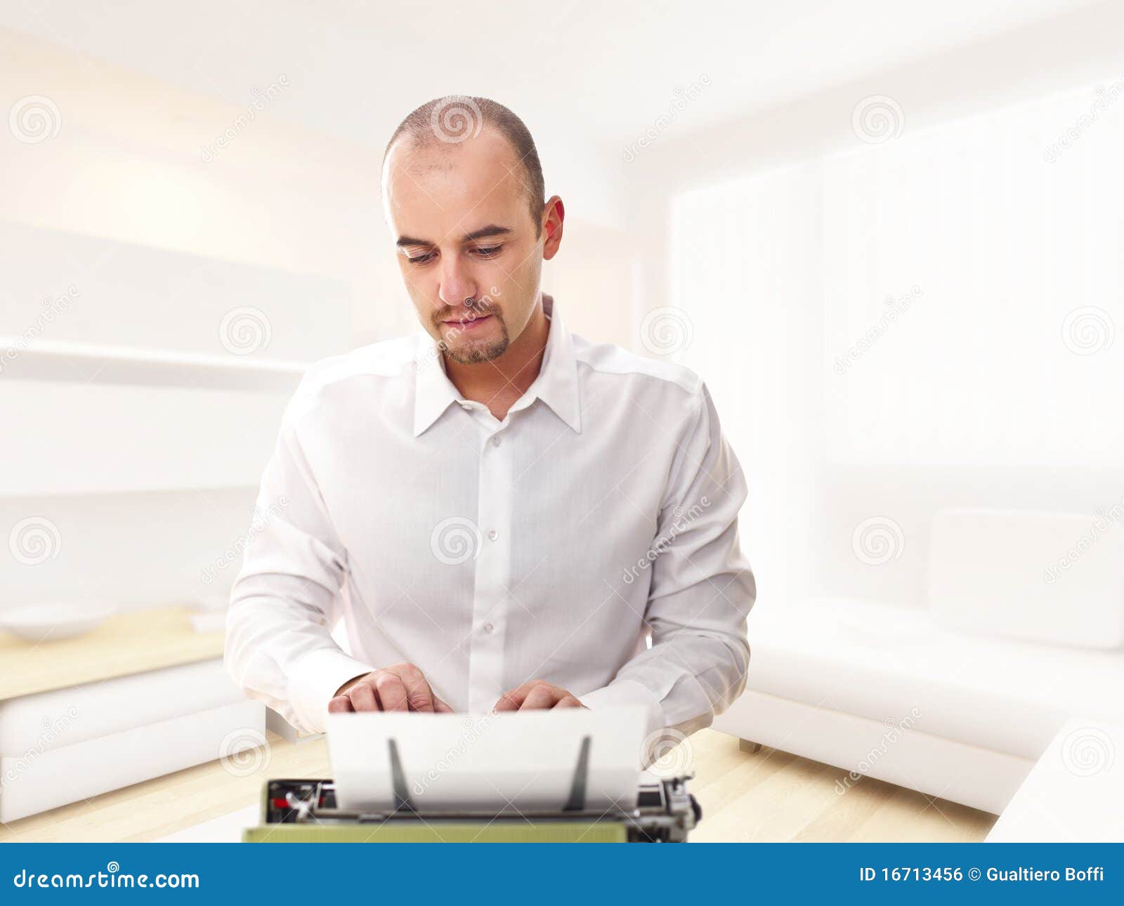 Man with Typewriter at Home Stock Photo - Image of space, author: 16713456
