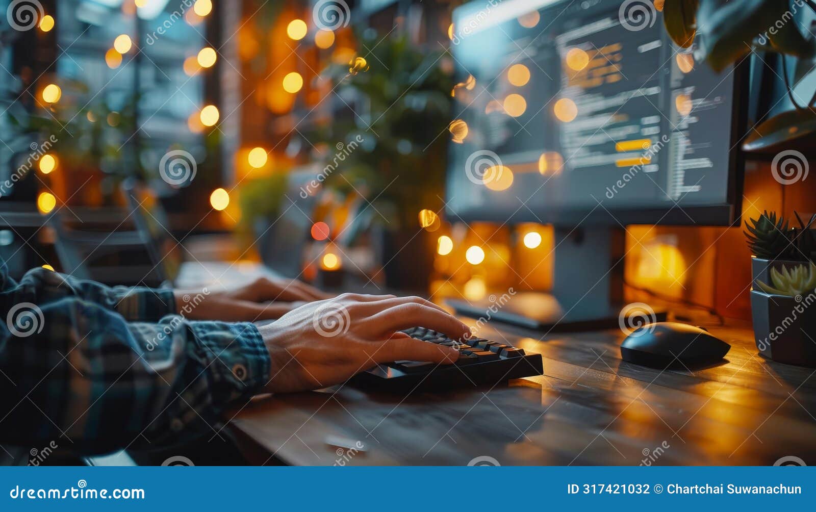 A Man Is Typing On A Computer Keyboard In Front Of A Computer Monitor 6312