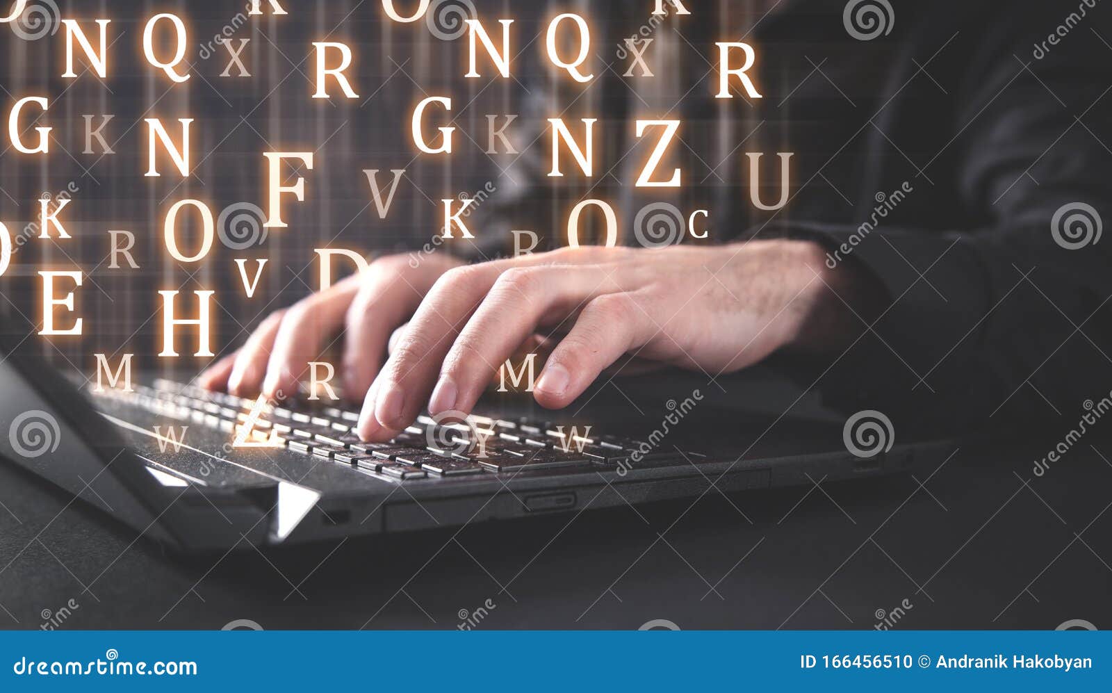 Man Typing on Computer Keyboard. Letters Stock Photo - Image of ...