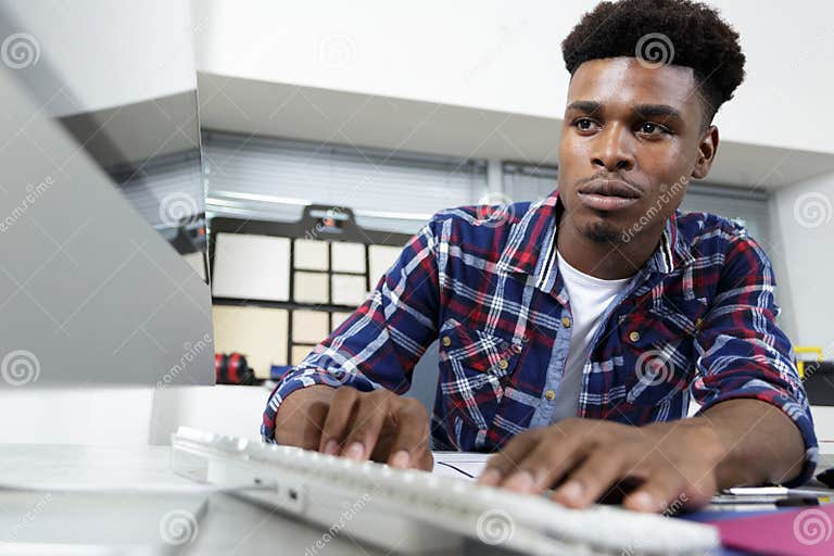 Man Typing on Computer Keyboard in Office Stock Image - Image of ...