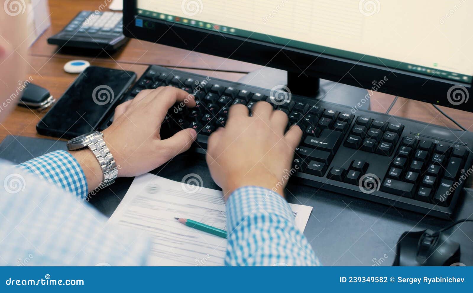 Man Typing on Computer Keyboard. Office Worker during Work Stock ...