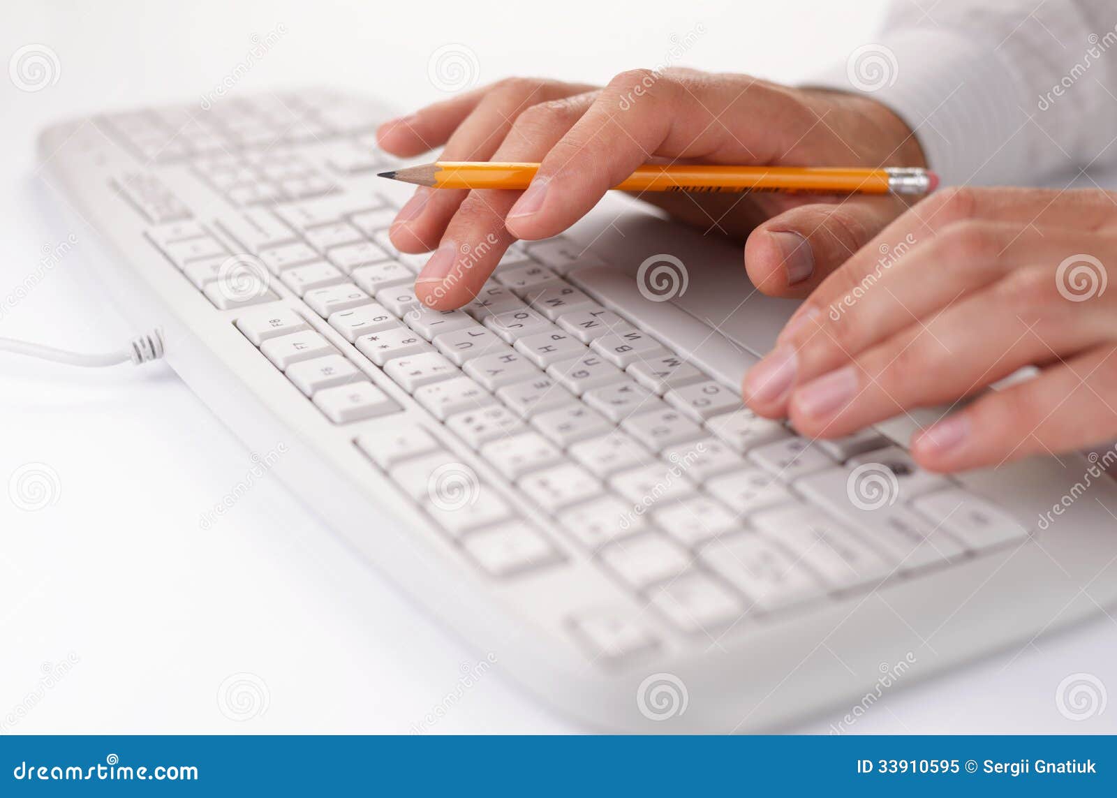 Man Typing On A Computer Keyboard At Work Stock Image Image Of