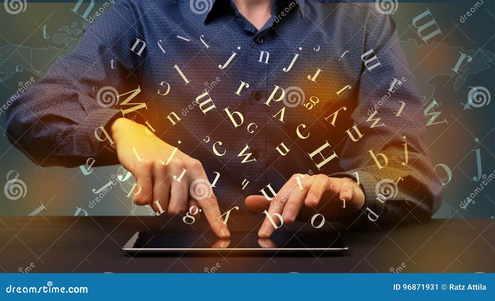 Man Typing in Formal Clothing and Letters Around Stock Illustration ...