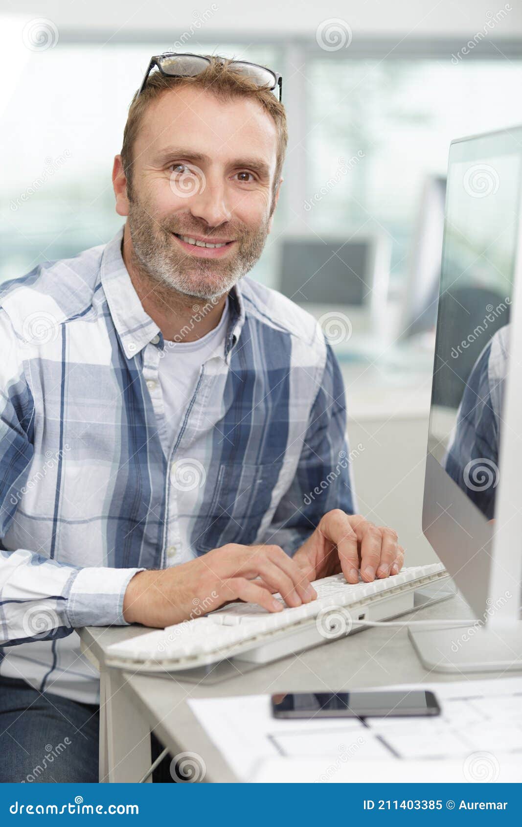 Man Typing Keyboard Computer in Workplace Stock Image - Image of laptop ...