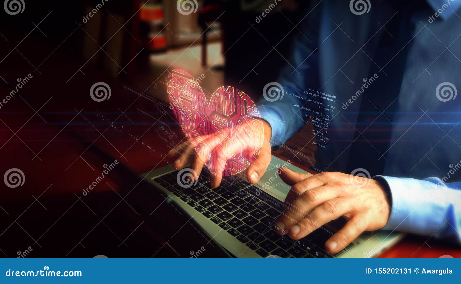 Man Typing On Keyboard With Heart Symbol Hologram Stock Image Image