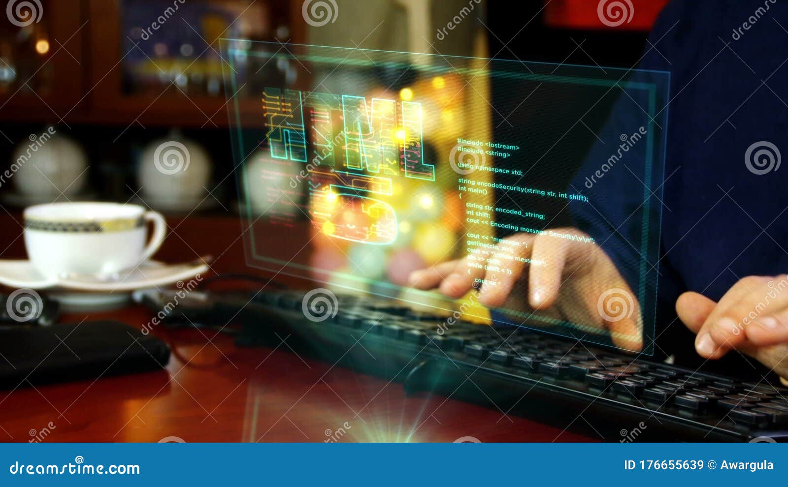 Man Typing on Keyboard with HTML5 Hologram Screen Stock Video - Video of online, innovation ...