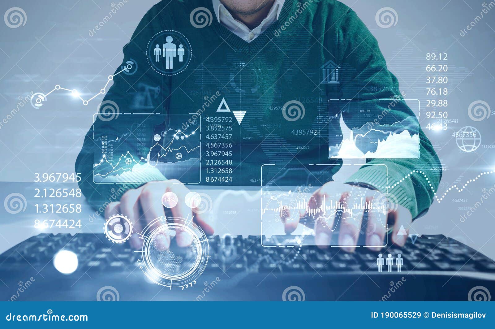 Man Typing on Keyboard, Infographic Interface Stock Image - Image of ...