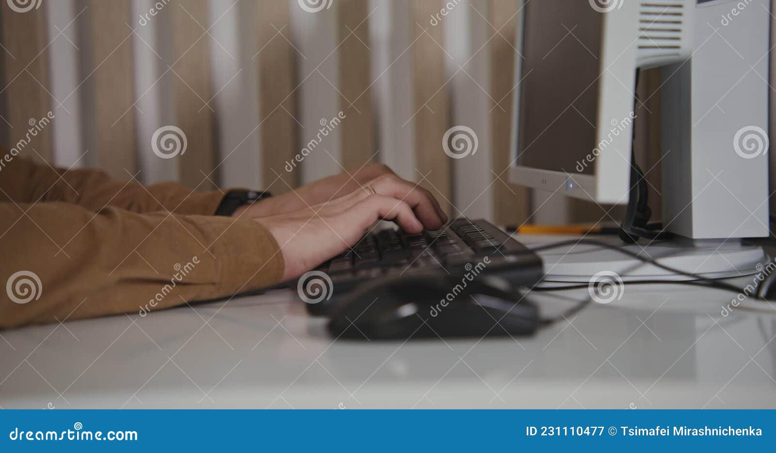 Man Typing on the Keyboard while Sitting at the Computer, Close-up Shot ...
