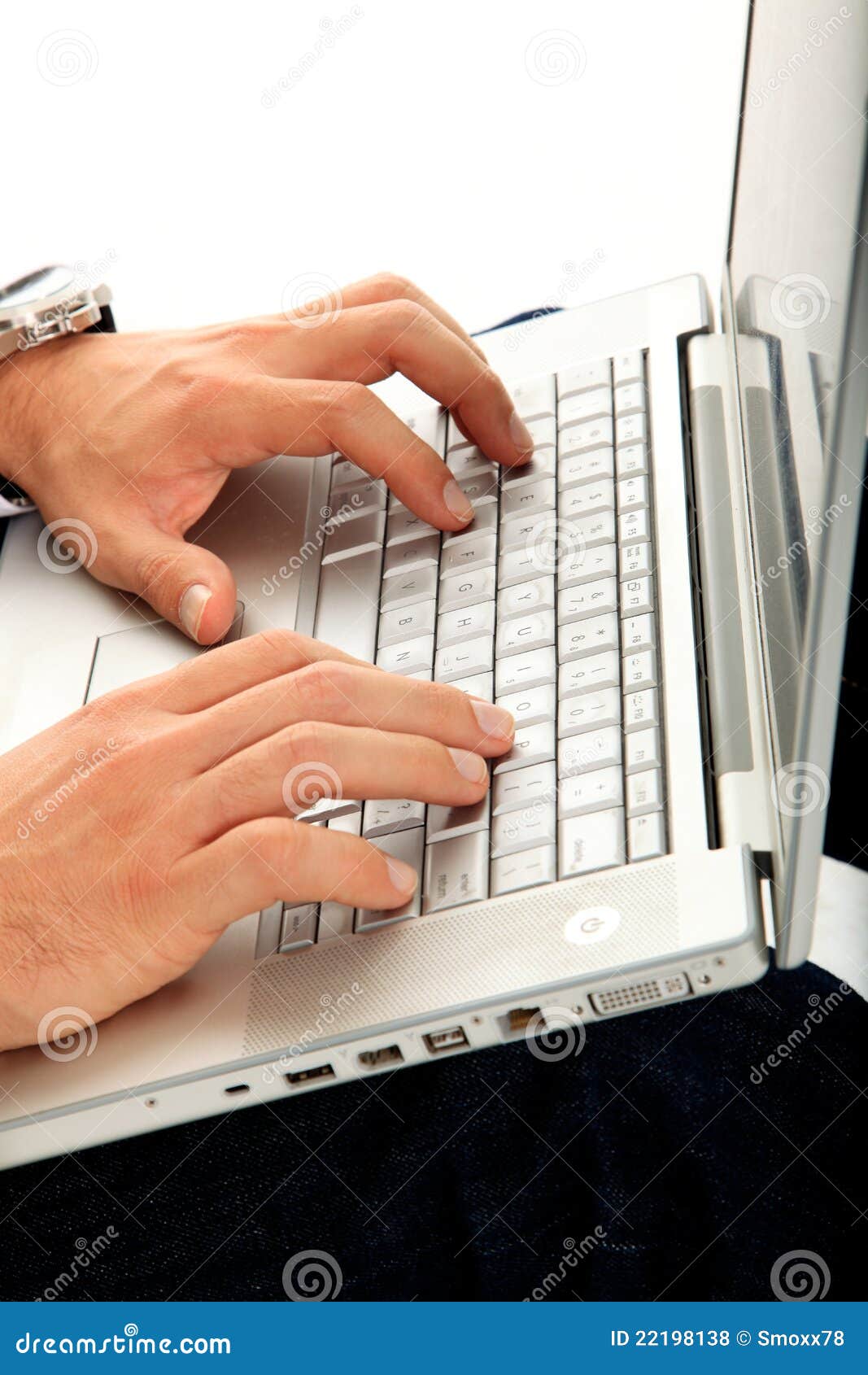 Man typing on a laptop stock photo. Image of shirt, business - 22198138