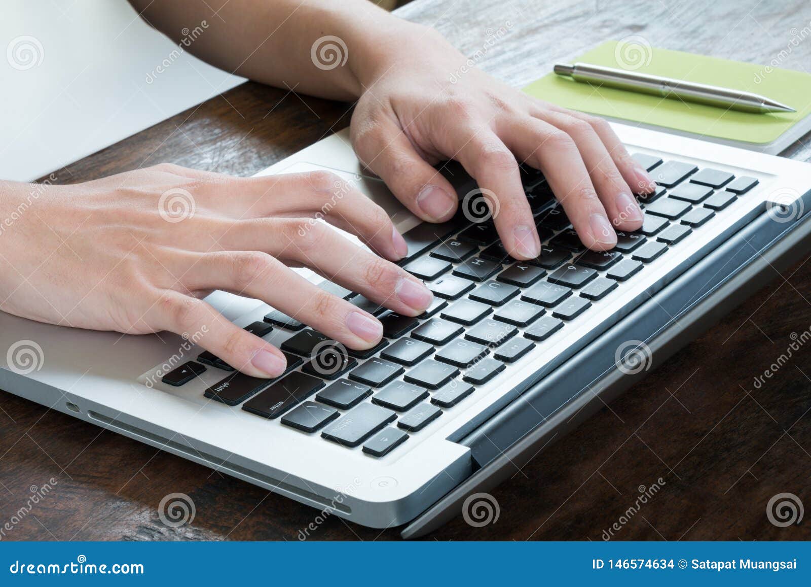 Man is Typing on Laptop Keyboard Stock Photo - Image of coding, fingers ...