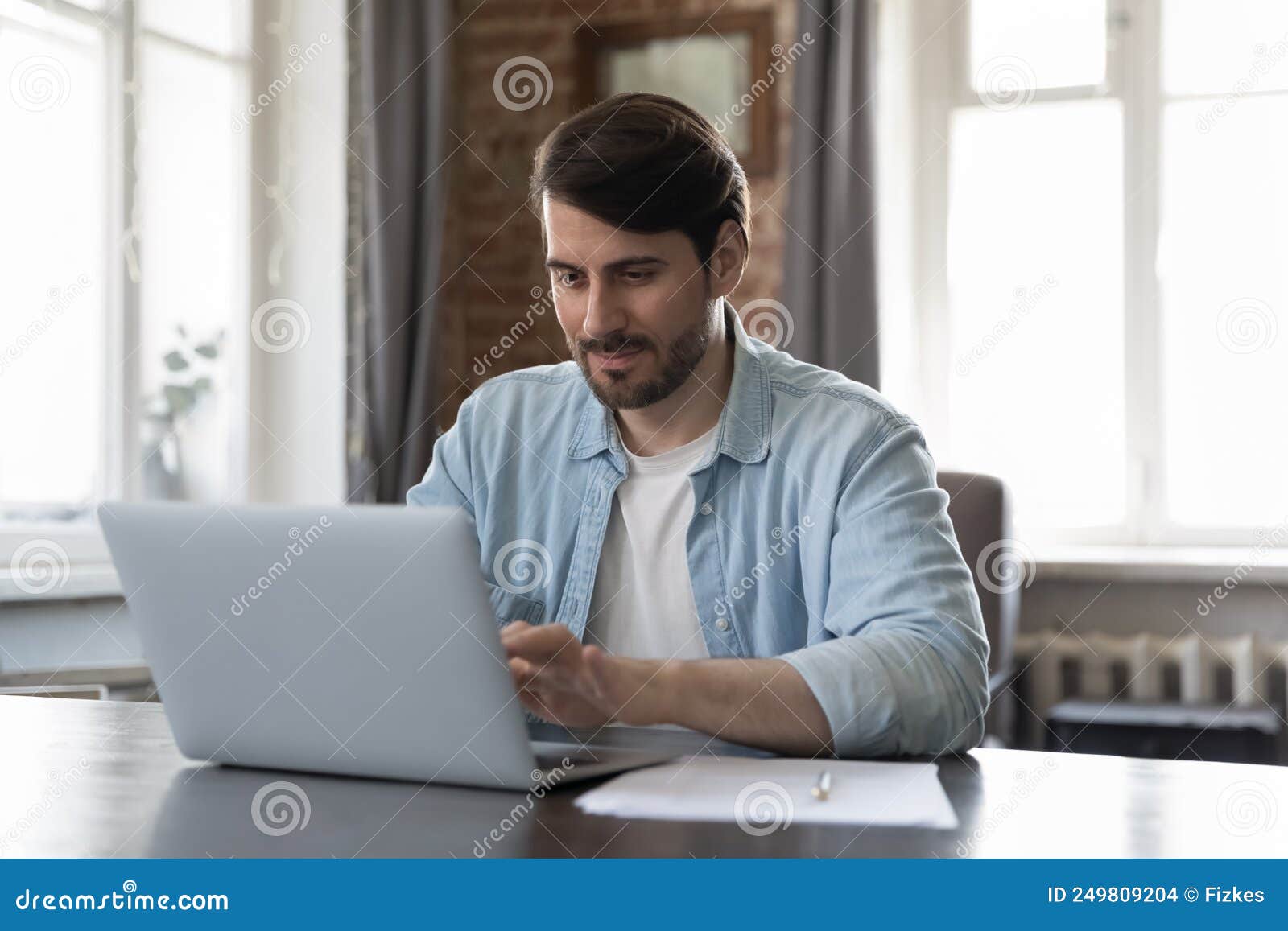 Man Typing on Laptop Keyboard Working Sit at Desk Stock Photo - Image ...