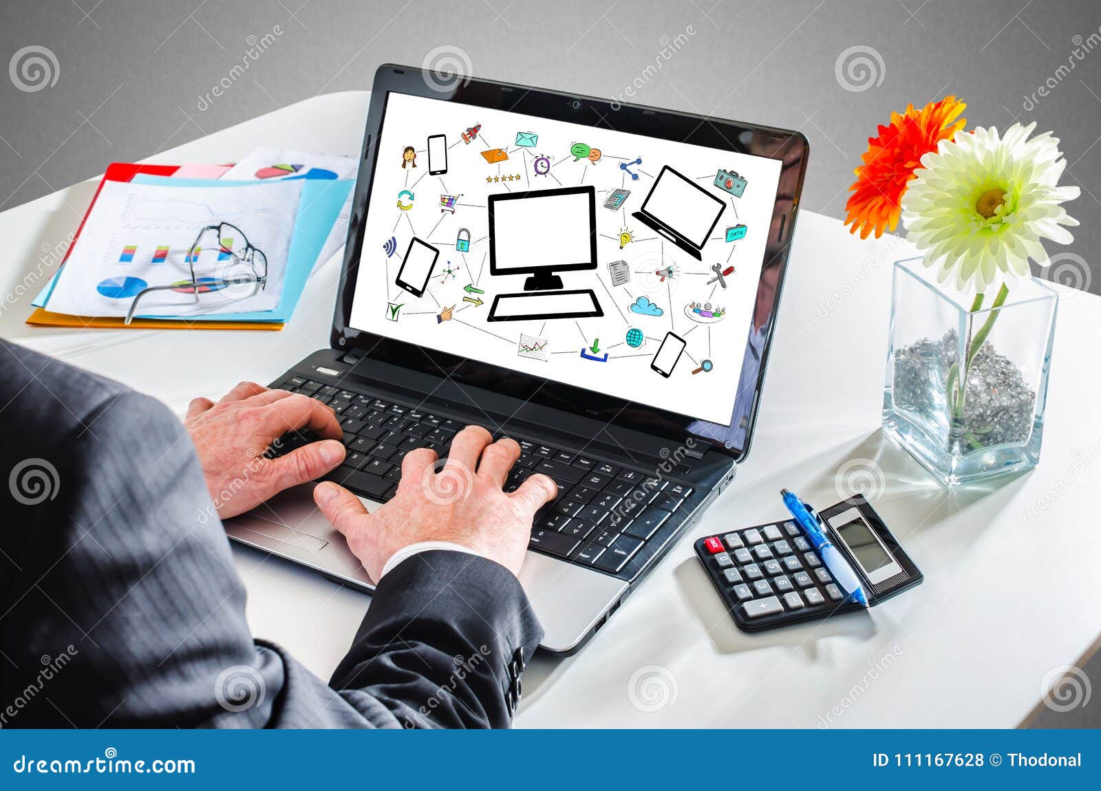 Network Communication Concept on a Laptop Screen Stock Photo - Image of ...