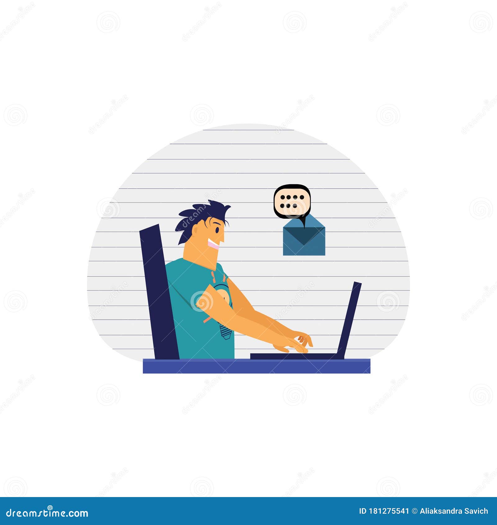 Man Typing on Laptop, Stylish Illustration. Stock Vector - Illustration ...