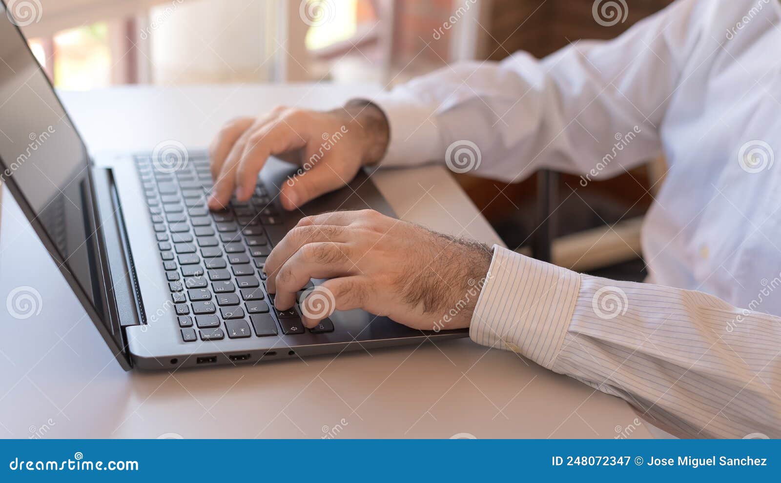 Man Typing on Laptop, Teleworking at Home. Stock Image - Image of ...