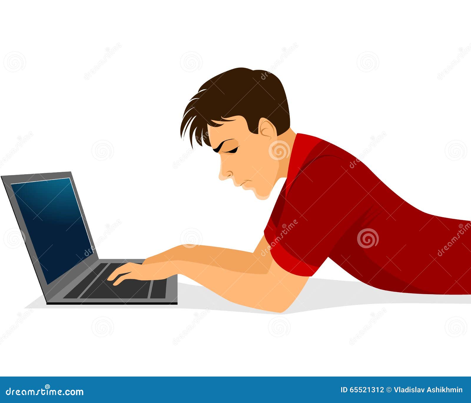 Man typing on laptop stock vector. Illustration of desk - 65521312