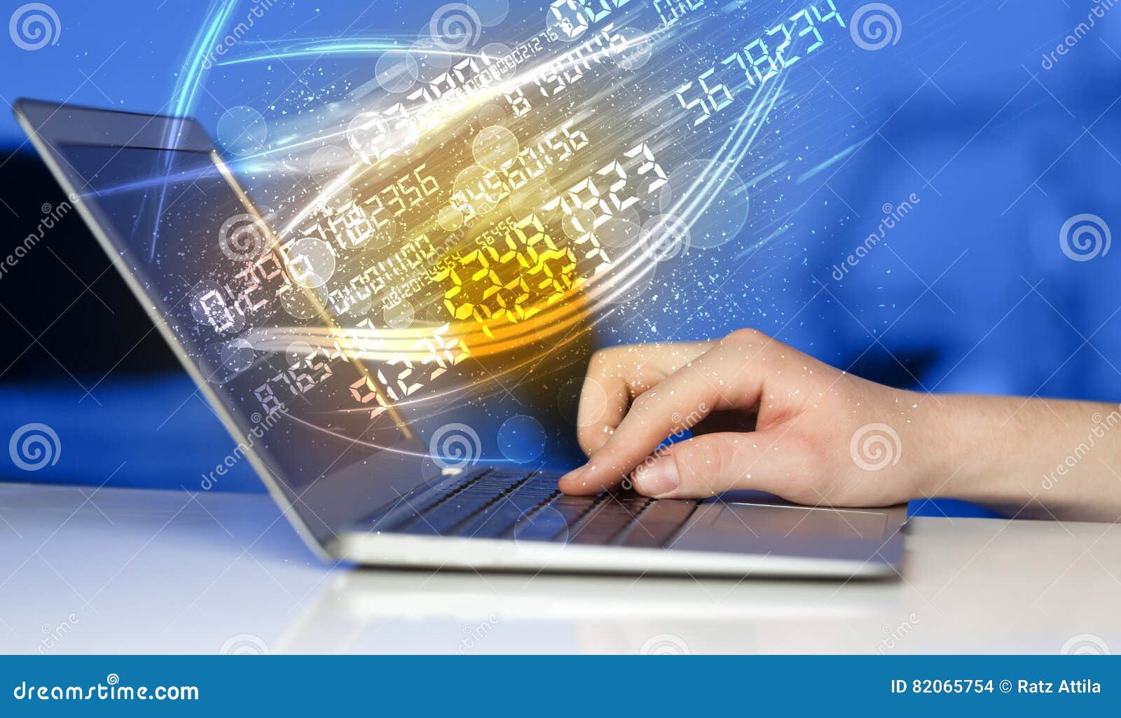 Man Typing on Modern Notebook with Number Technology Data Coming Stock ...