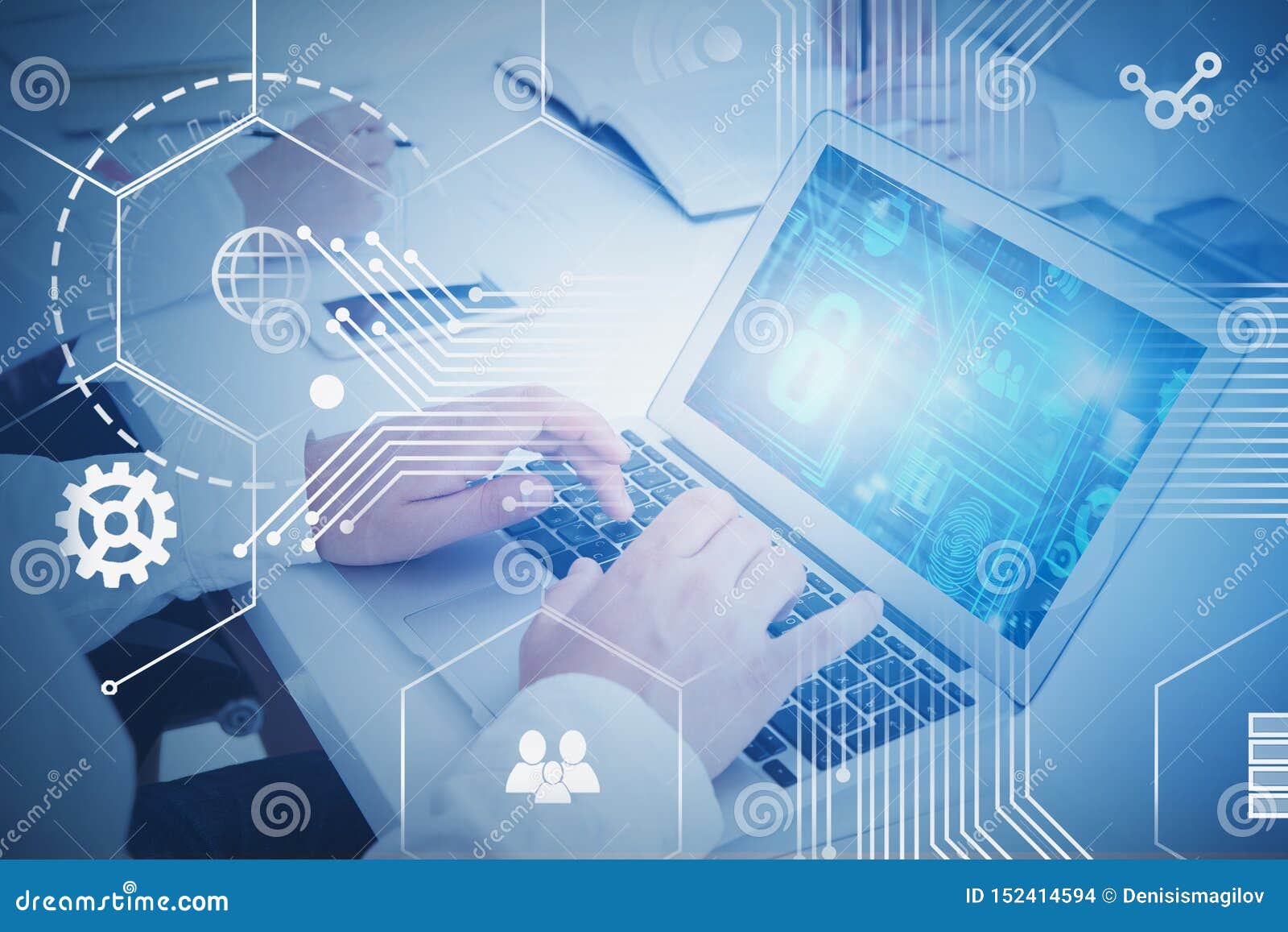 Man Typing in Office, Business Interface Stock Illustration ...