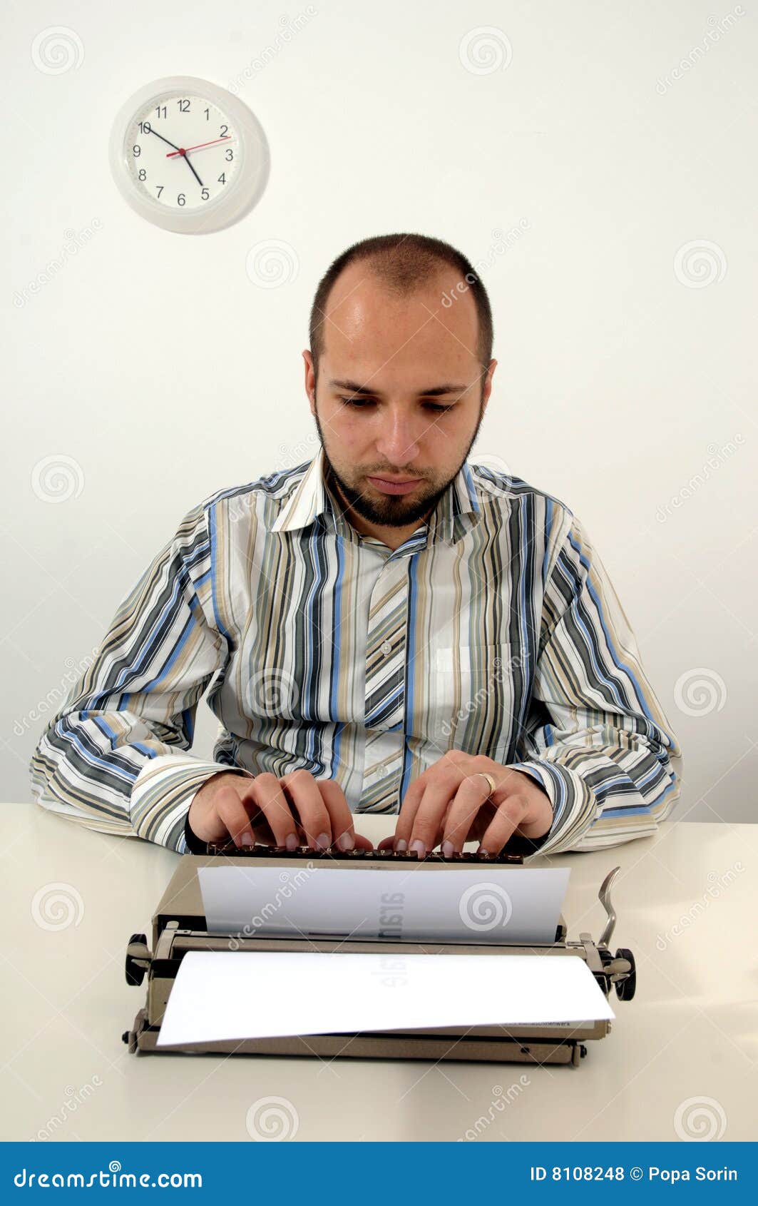 Man Typing on Old Typewriter Stock Photo - Image of director ...
