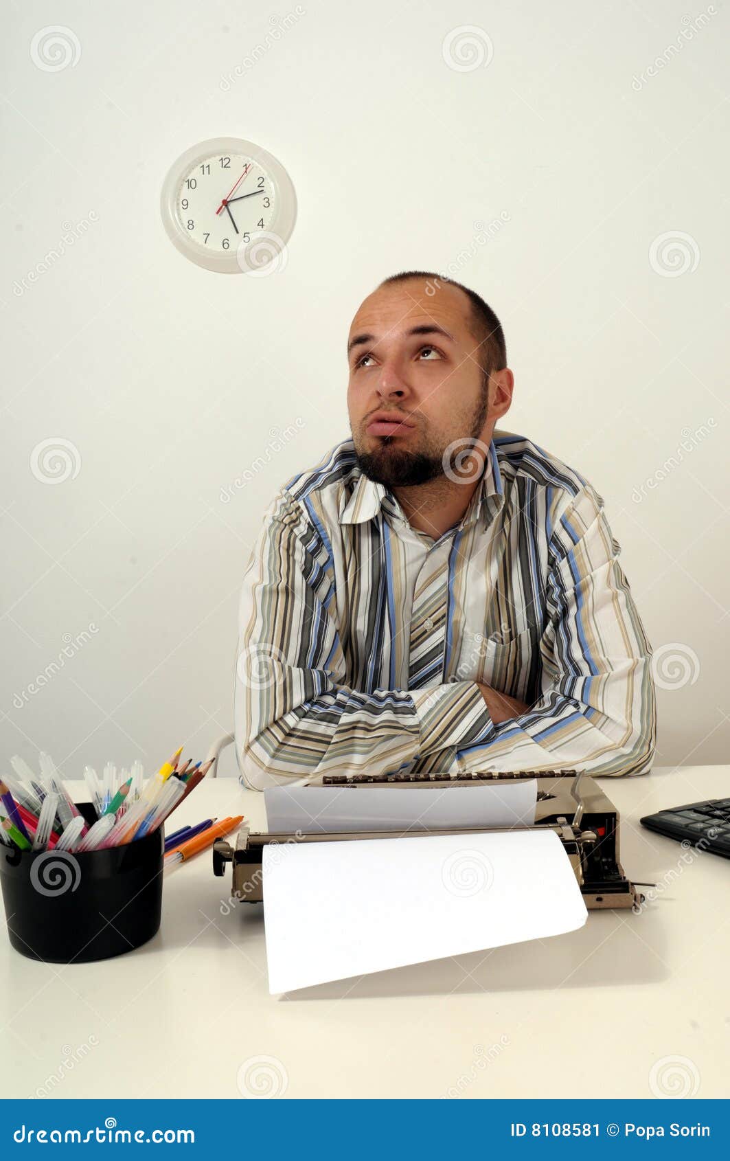 Man Typing on Old Typewriter Stock Image - Image of business, colleague ...