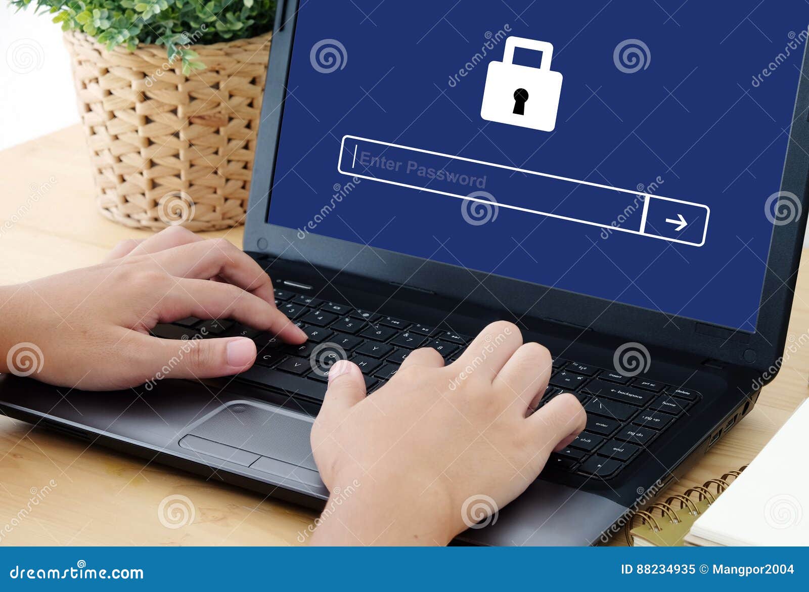 Man Typing Password on Labtop Screen Background, Cyber Security Stock ...