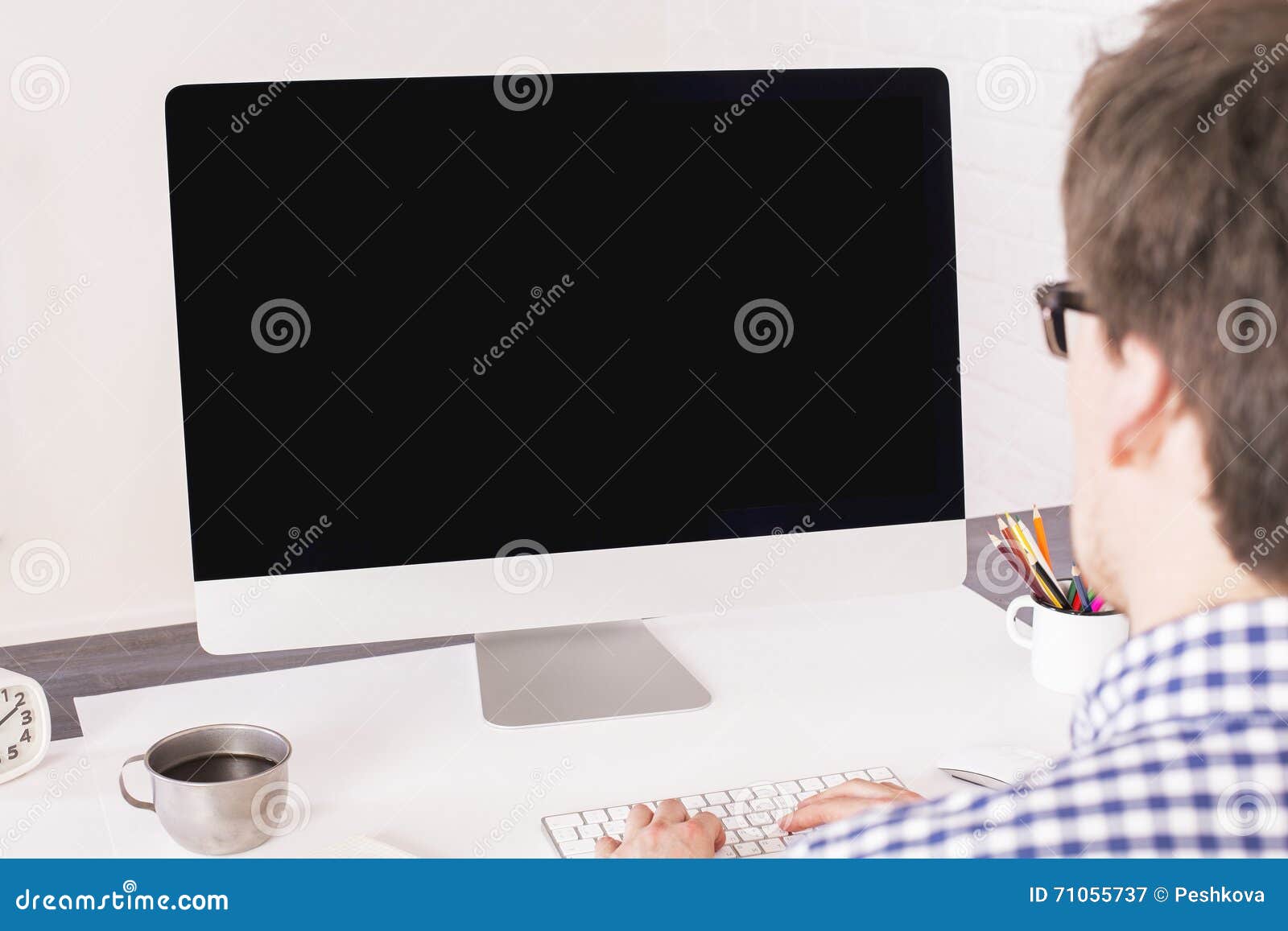 Man typing rear view stock image. Image of professional - 71055737